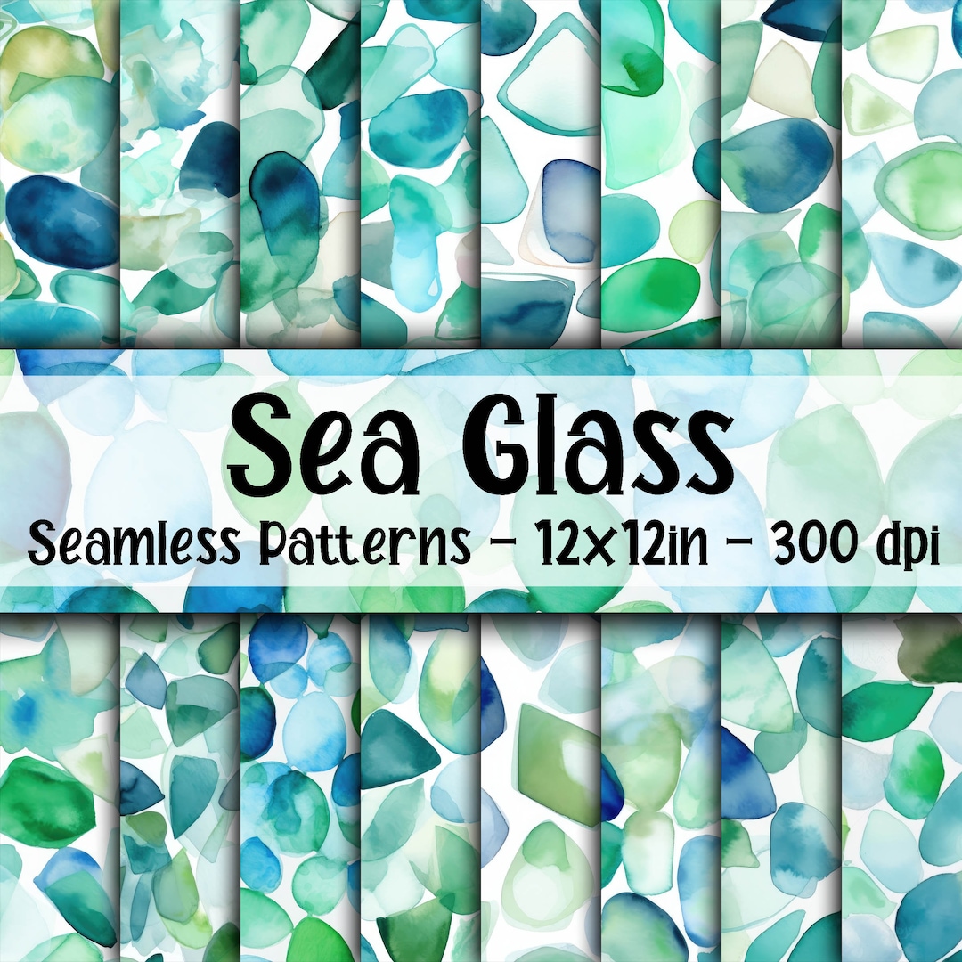 Watercolor Sea Glass SEAMLESS Patterns - Sea Glass Digital Paper - 16 ...