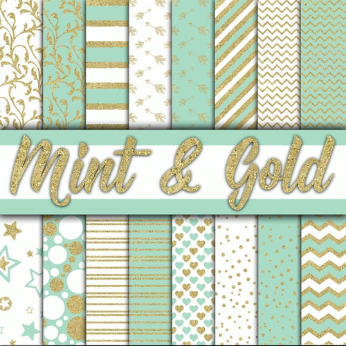 Mint and Gold Digital Paper Mint and Gold Glitter Textures | Etsy