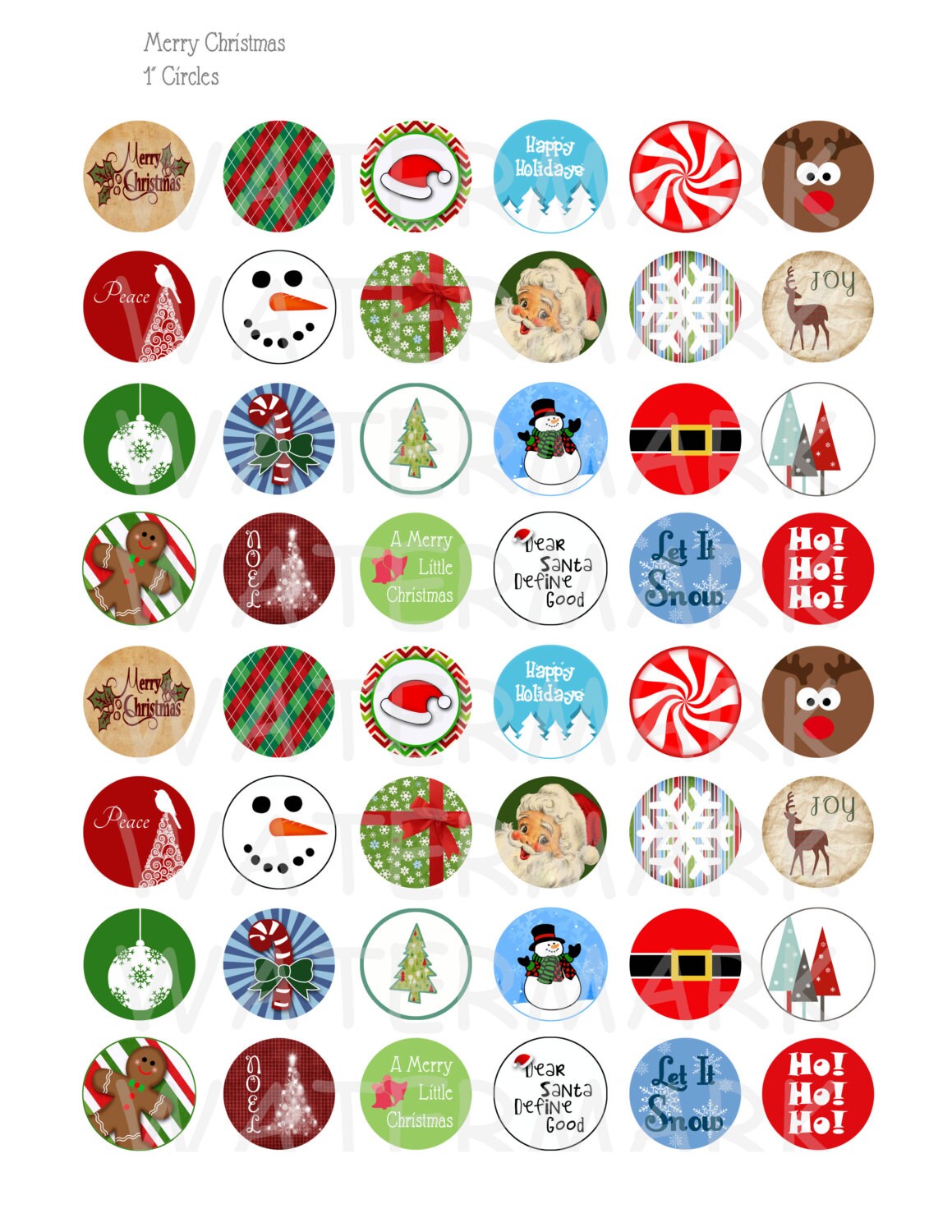 Merry Christmas - Digital Collage Sheet - 1 Inch Round Circles ...