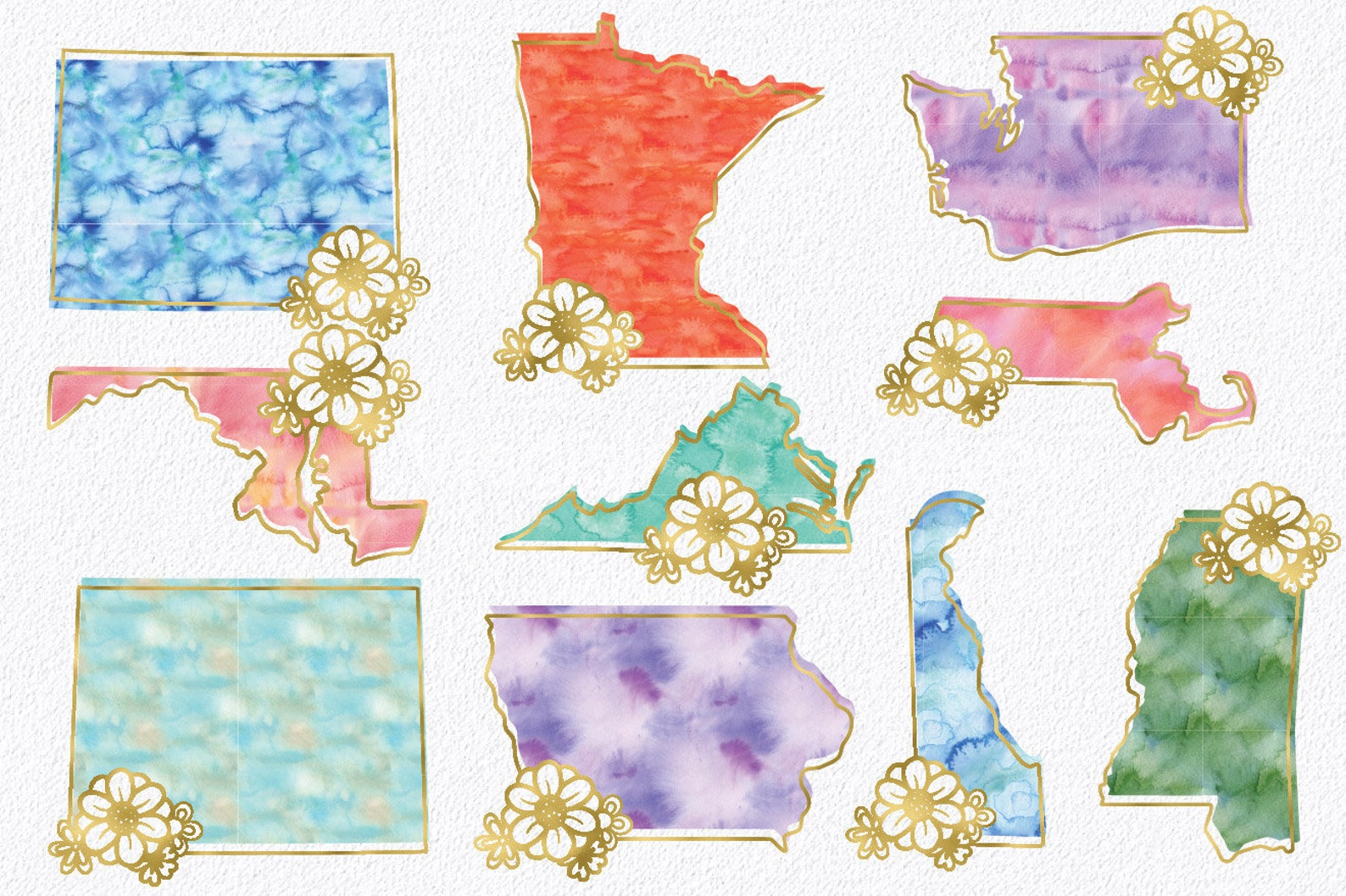 50 States Watercolor Clip Art Bundle - States Watercolor Sublimation ...