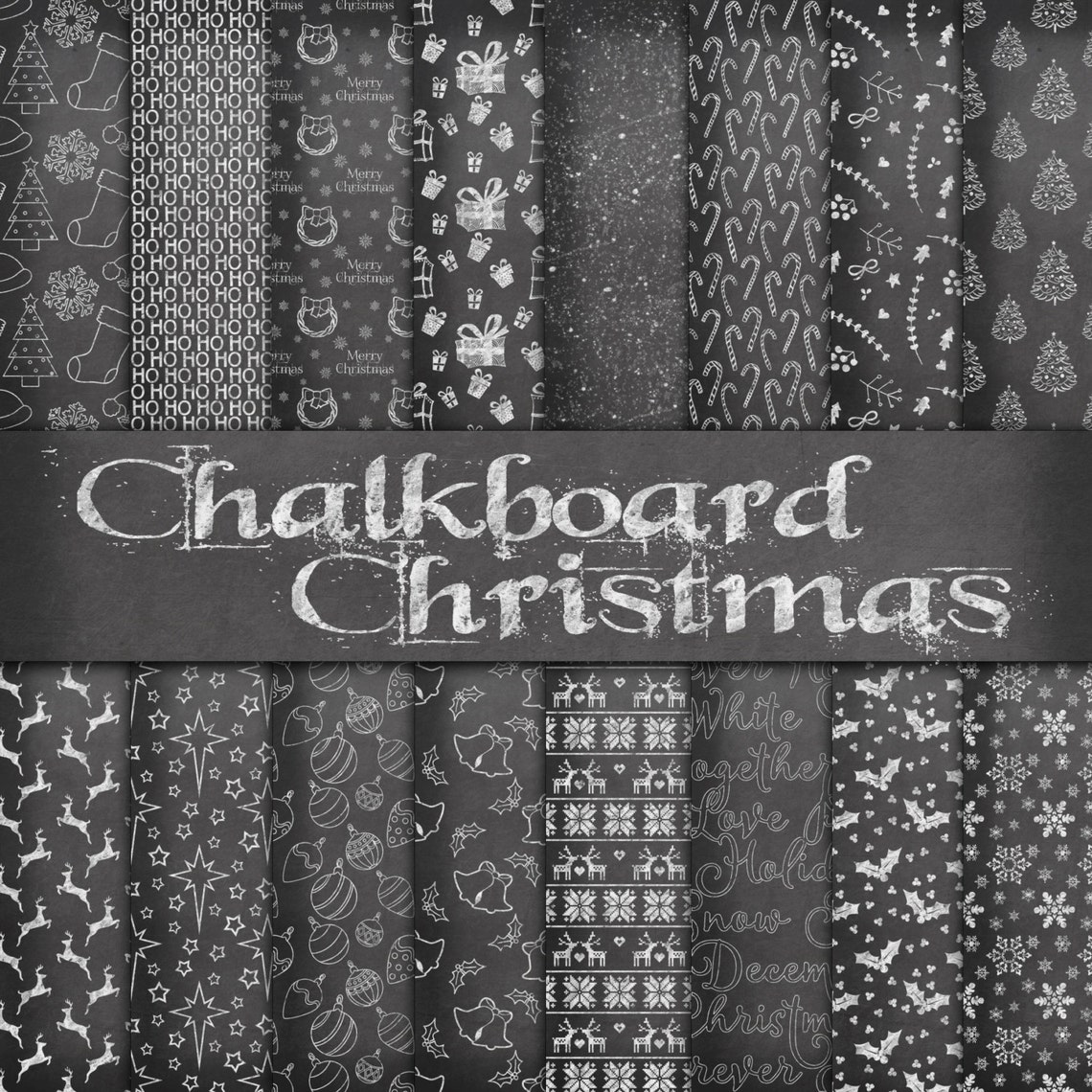 Chalkboard Christmas Digital Paper Chalk Design Christmas - Etsy
