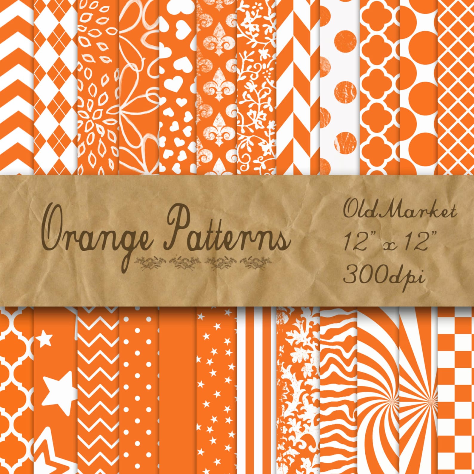 Orange Patterns Digital Paper Orange Patterned Backgrounds | Etsy