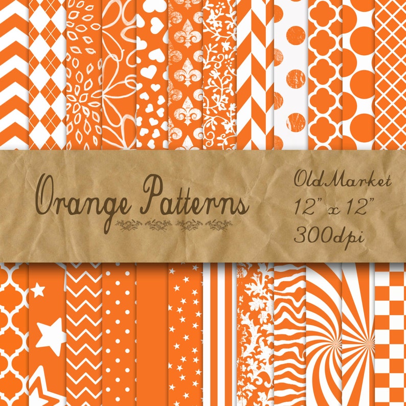 Orange Patterns Digital Paper Orange Patterned Backgrounds | Etsy