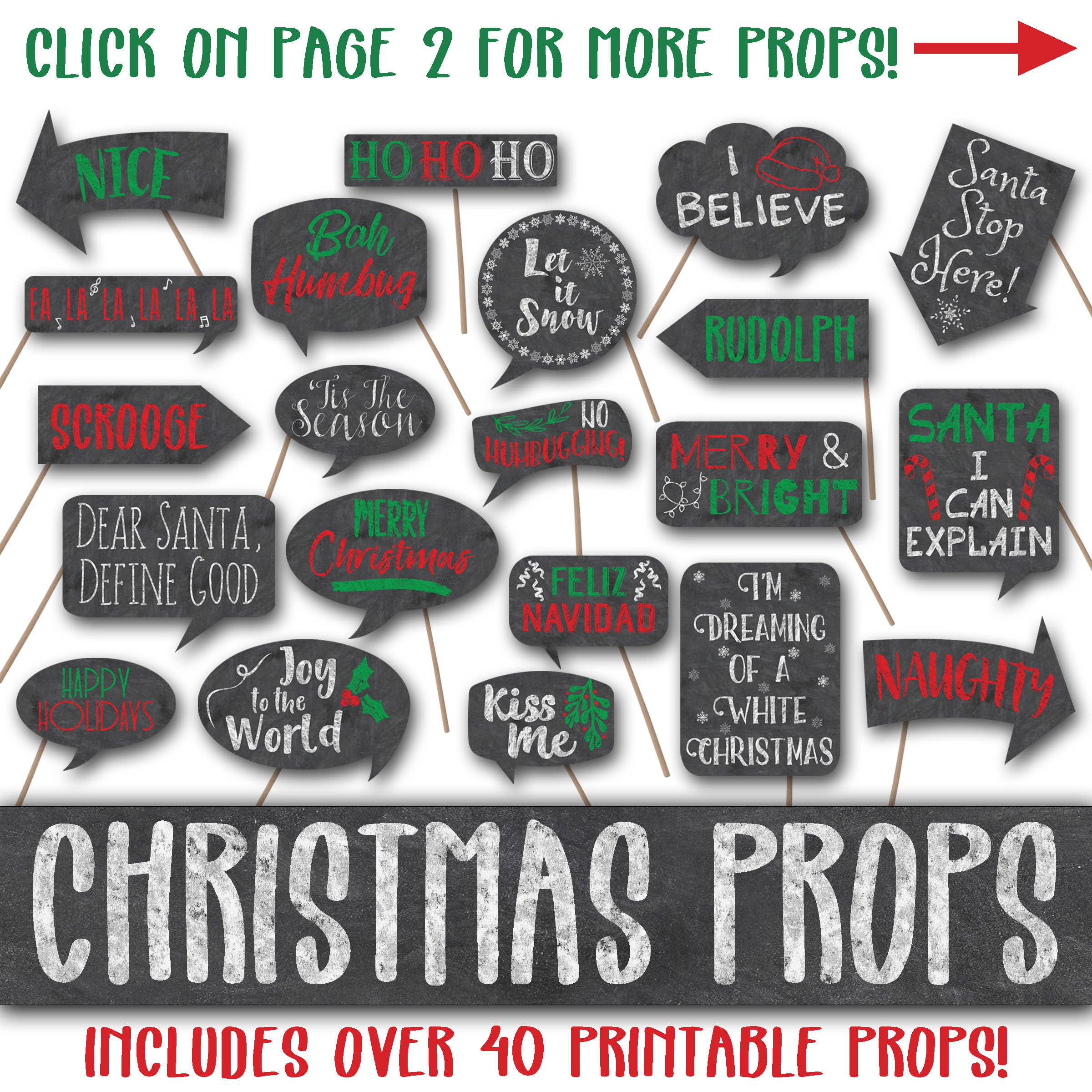 Christmas Chalkboard Signs Photo Booth Props Printable - Etsy