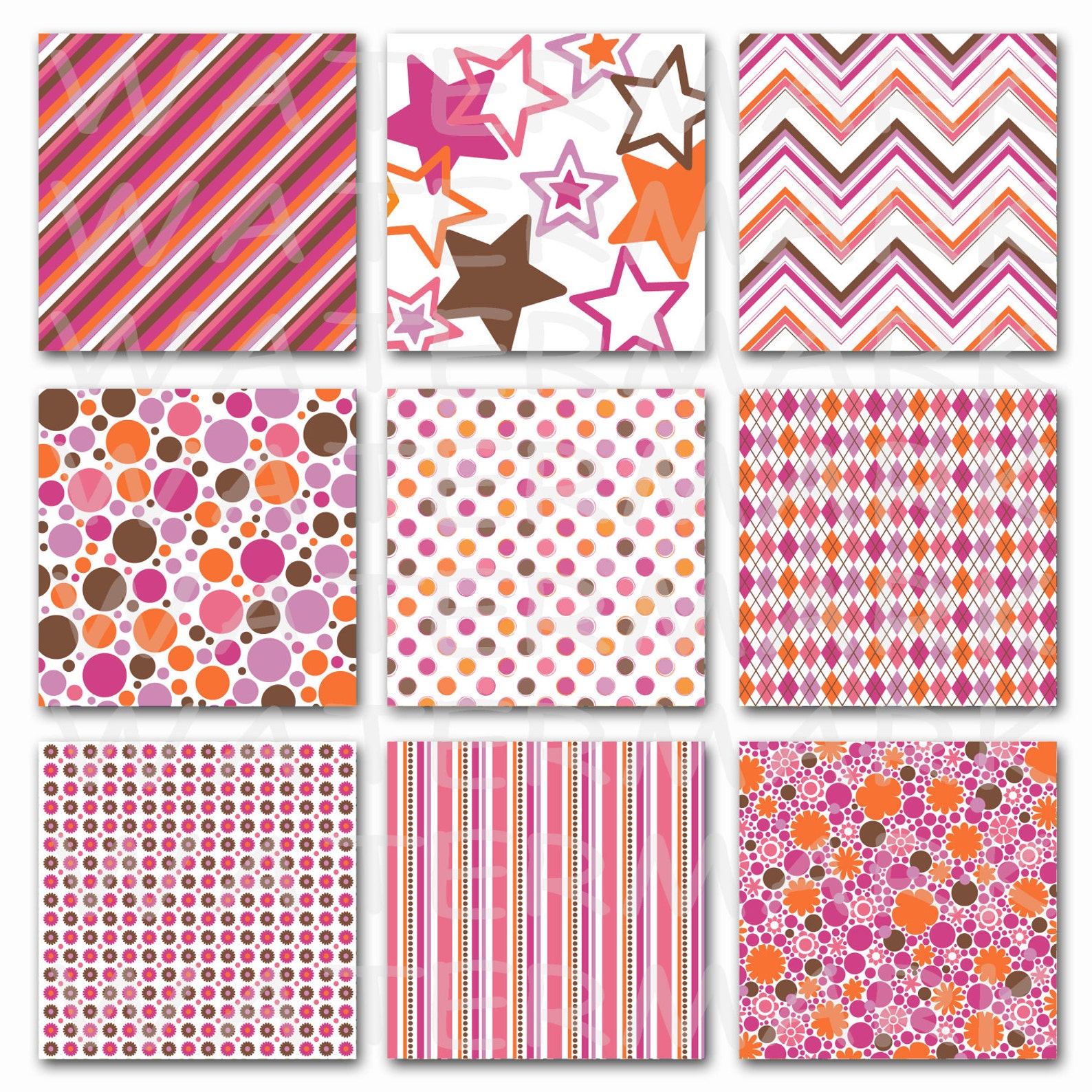 Sweet and Sassy Digital Paper Pack - Pink, Brown and Orange Colors - 24 ...