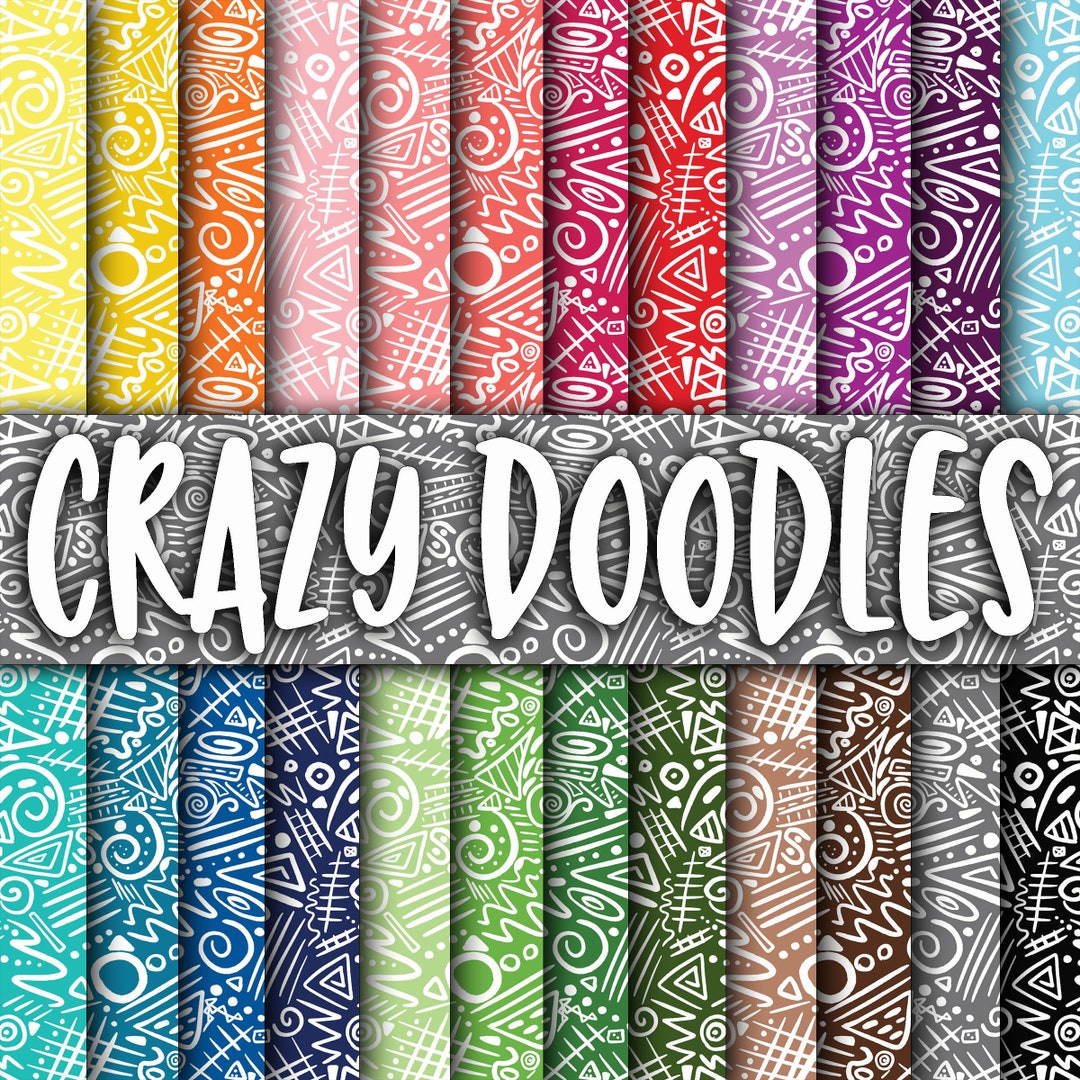 Crazy Doodles Digital Paper - Doodle Backgrounds and Textures - 24 ...