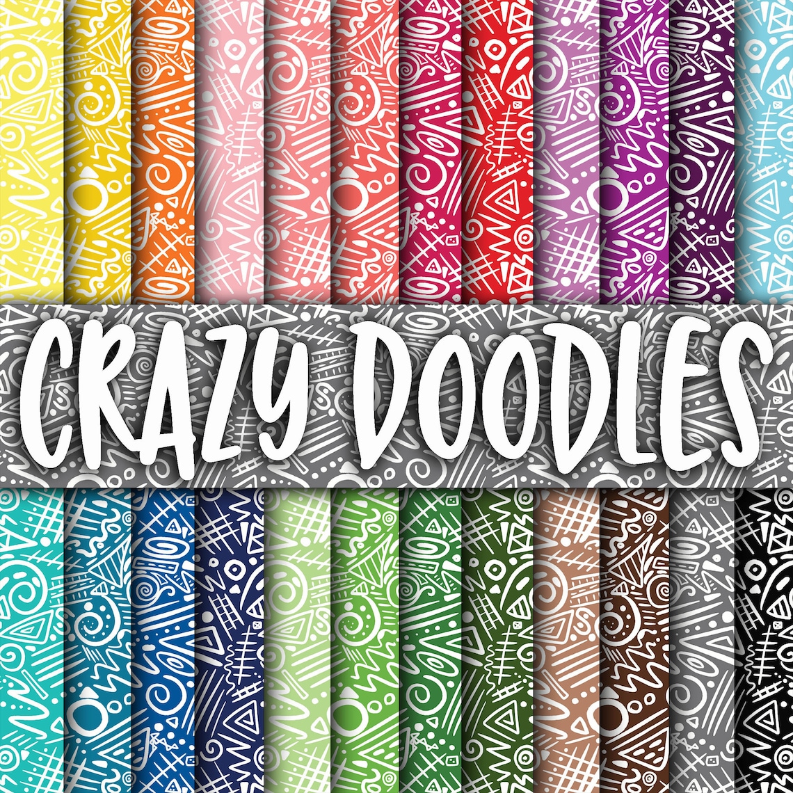 Crazy Doodles Digital Paper - Doodle Backgrounds and Textures - 24 ...