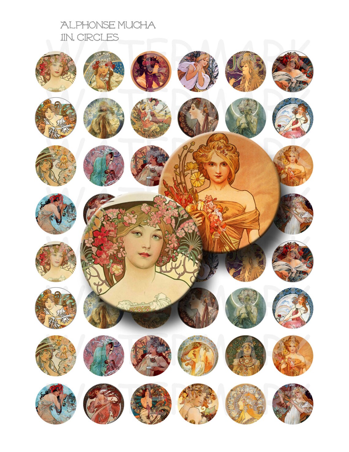 Alphonse Mucha Art Digital Collage Sheet 1 Inch Round - Etsy