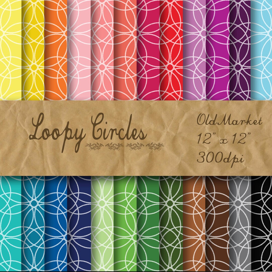 Loopy Circles Digital Paper - Colorful Circle Digital Backgrounds - 24 ...