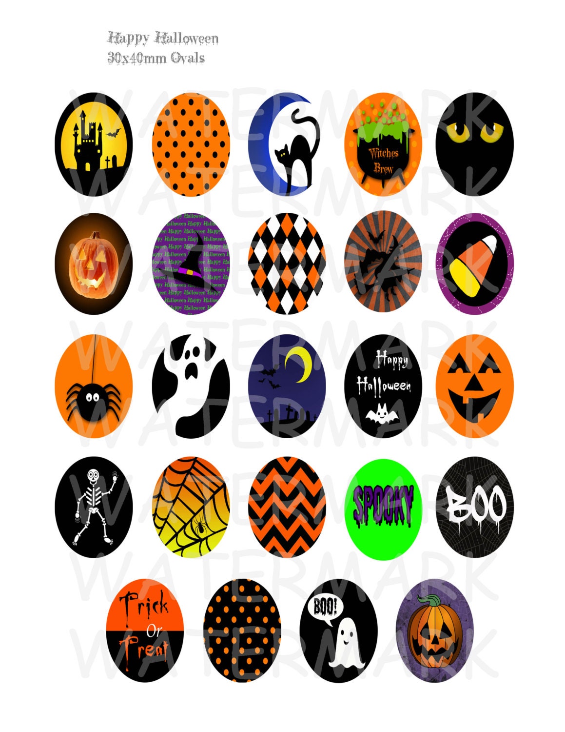 Happy Halloween Digital Collage Sheet 30x40mm Ovals - Etsy