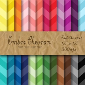 Chevron Ombre Digital Paper - Colorful Chevron Ombre Backgrounds - 24 ...
