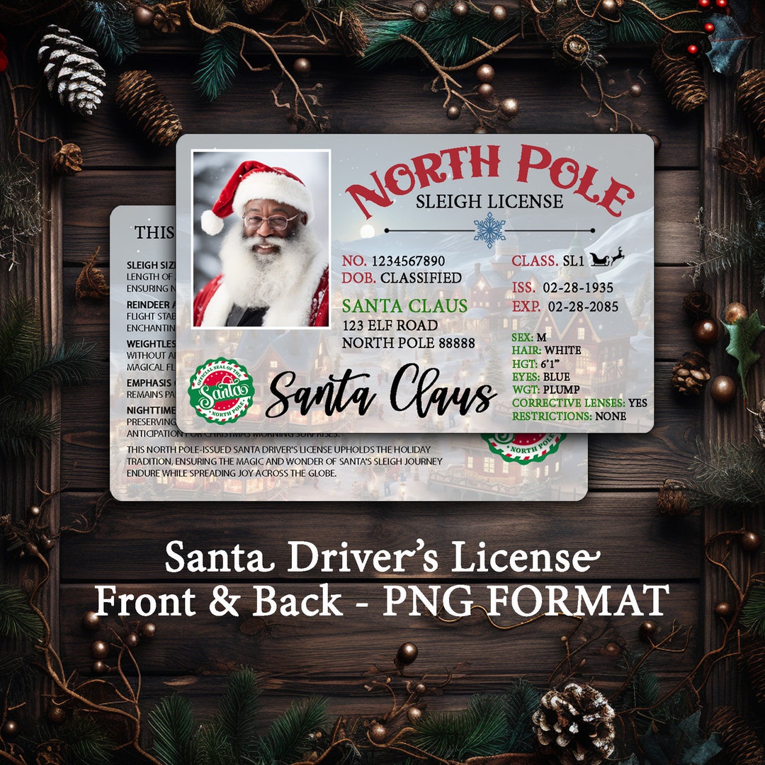 Santa License Sublimation Design Black Santa Drivers License PNG File ...