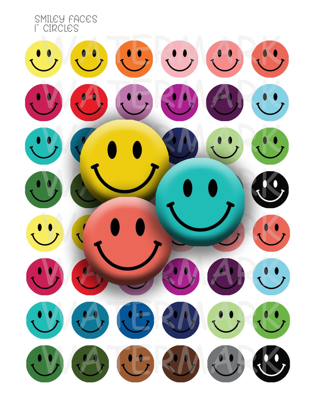 Smiley Faces - Digital Collage Sheet - 1 Inch Round Circles ...