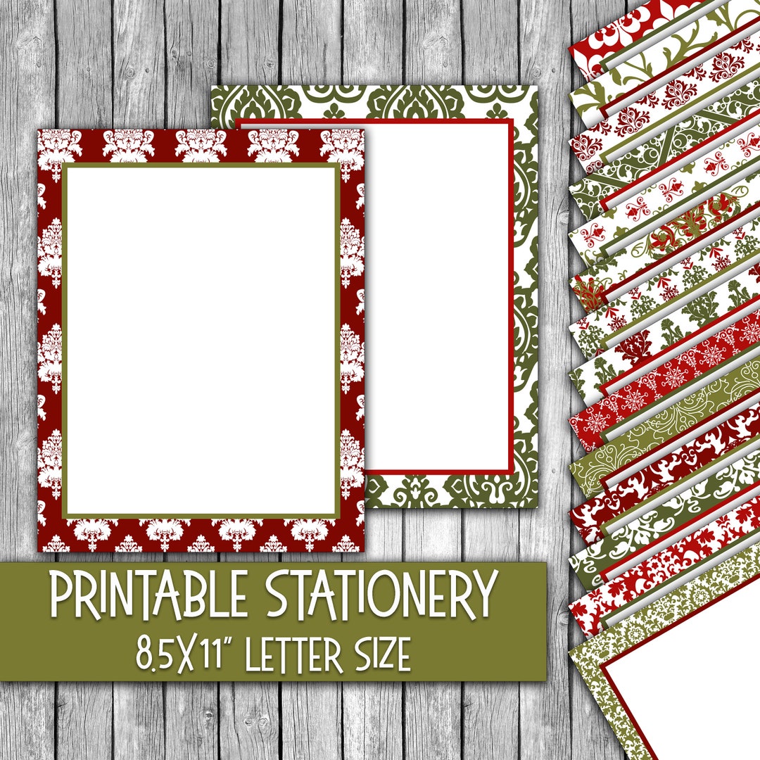 Printable Christmas Stationery - Red and Green Christmas Damask Letter ...