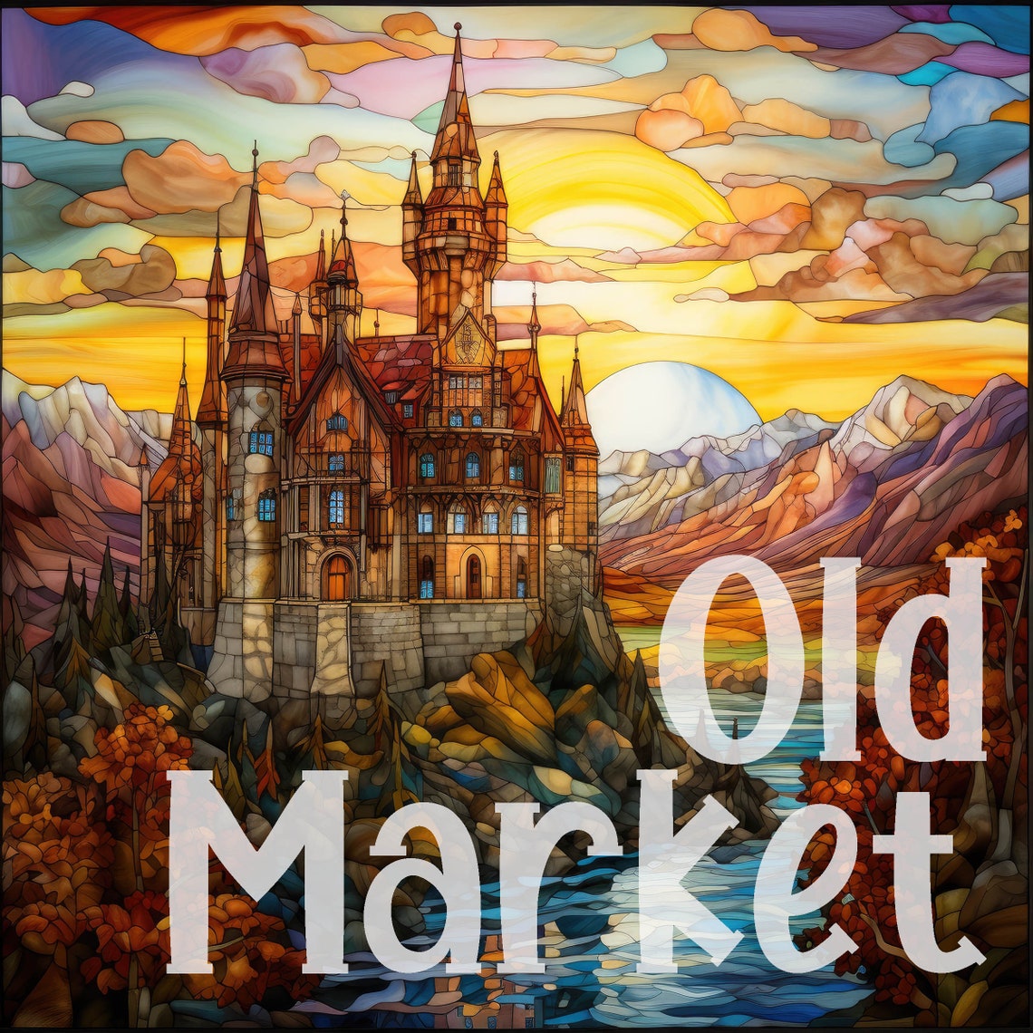 Stained Glass Castles Digital Papers - Castle Stained Glass Backgrounds ...
