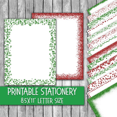 Printable Christmas Stationery Green and Red Glitter - Etsy