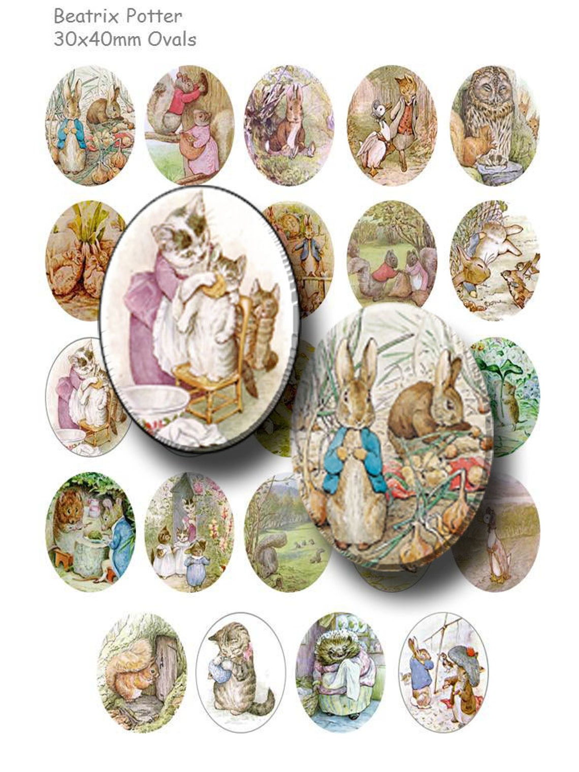 Beatrix Potter Illustrations - Digital Collage Sheet - 30x40mm Ovals ...