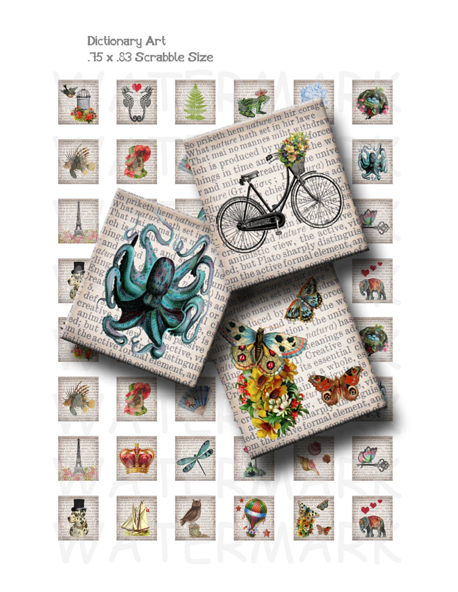 Dictionary Art - Digital Collage Sheet - .75 X .83 Scrabble Size ...