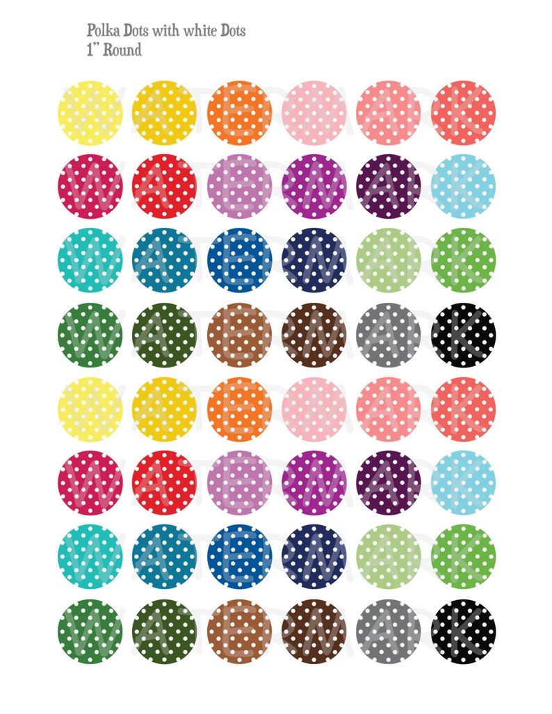 Polka Dots With White Dots - Digital Collage Sheet - 1 Inch Round ...