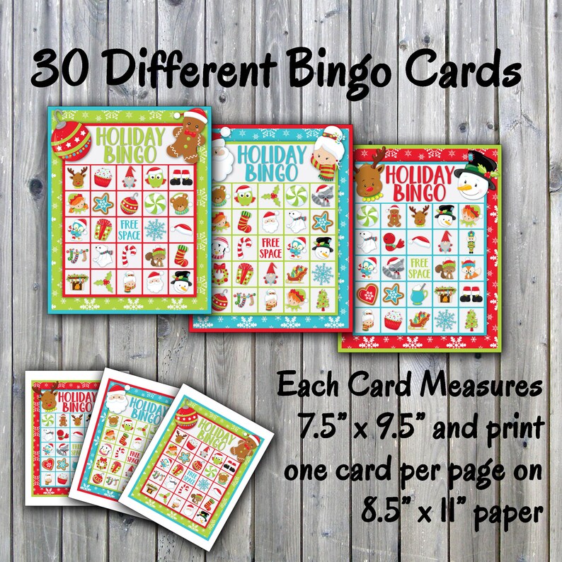 Christmas Bingo Printable PDF - Holiday Bingo - 30 Different Cards ...