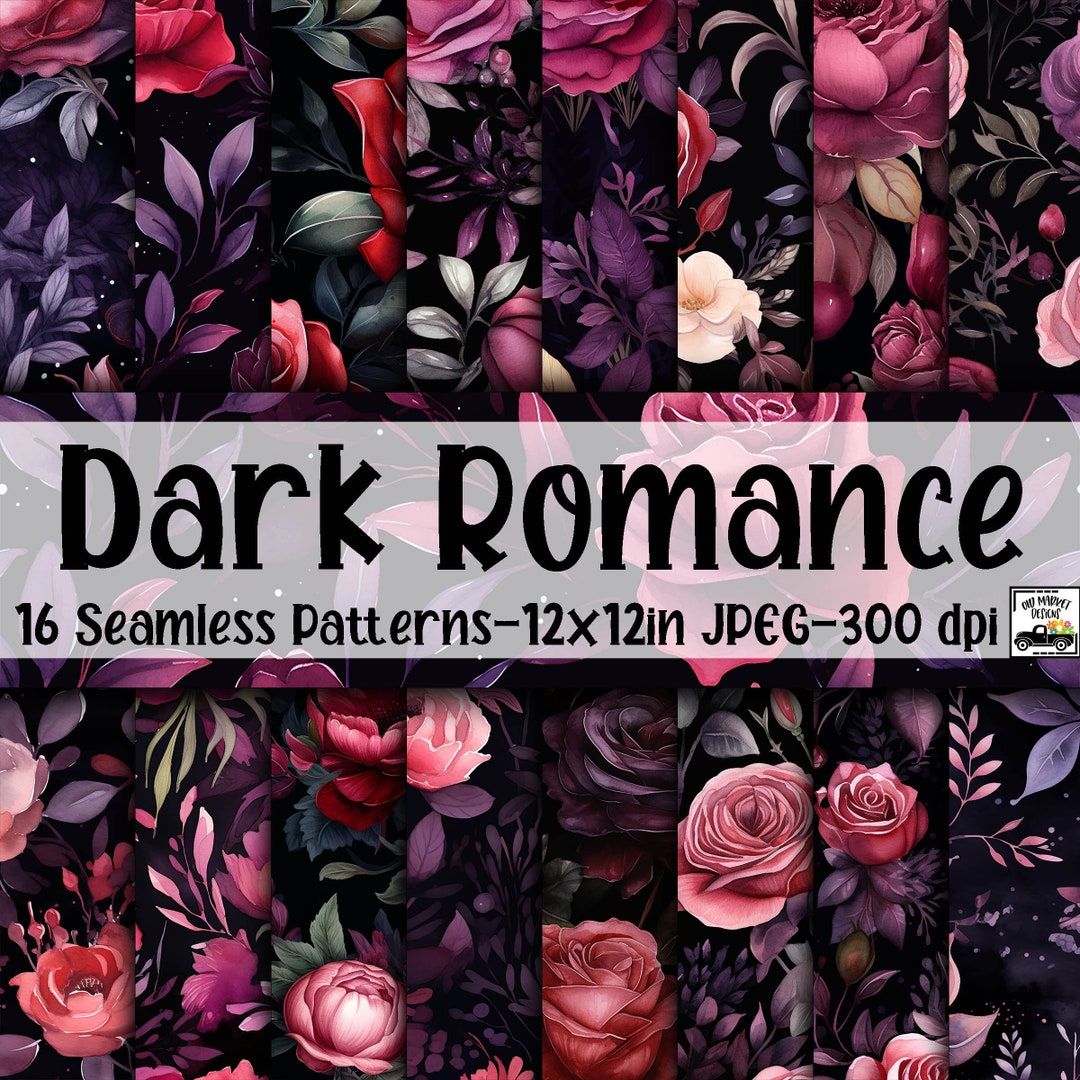 Dark Romance SEAMLESS Patterns - Watercolor Flowers Digital Paper - 16 ...