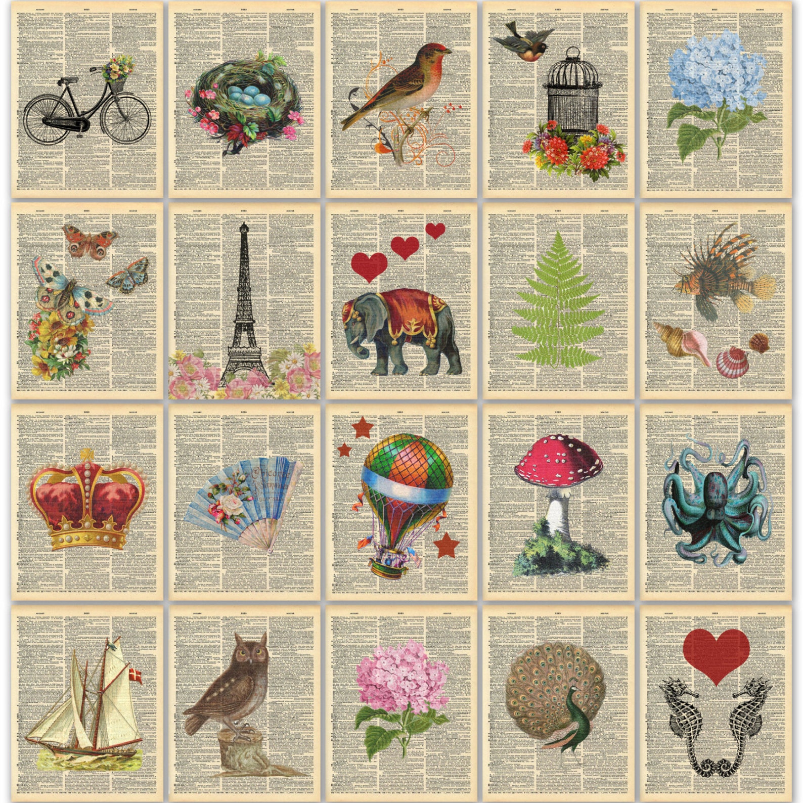 Vintage Dictionary Page Collection 20 Different Art Prints Printable ...