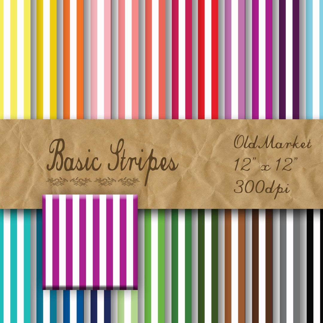 Basic Stripes Digital Paper - Colorful Striped Design Backgrounds - 24 ...