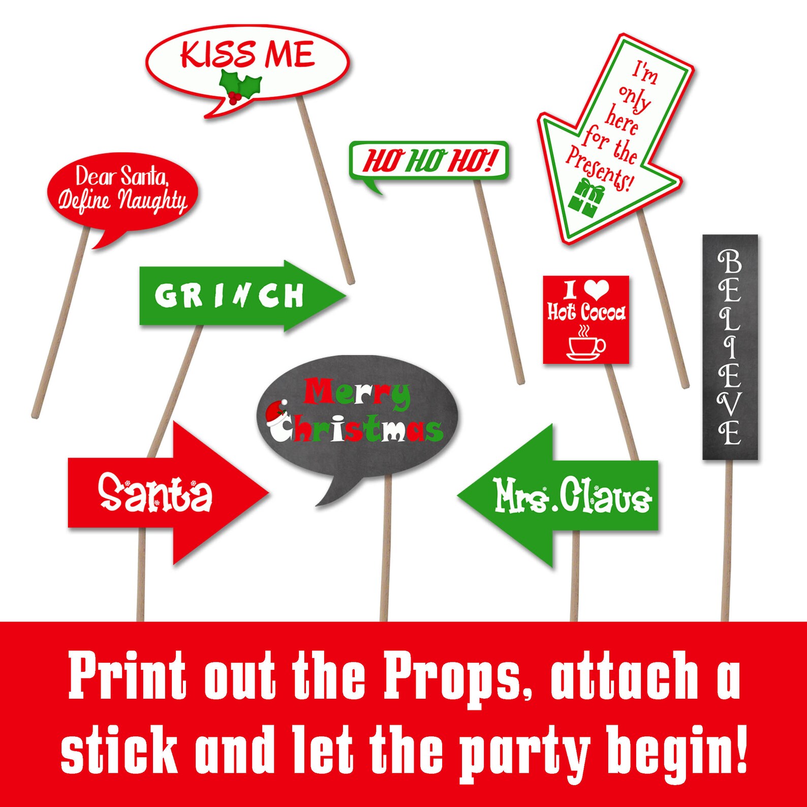 Christmas Signs Photo Booth Props - Printable - Includes 30 Images in ...