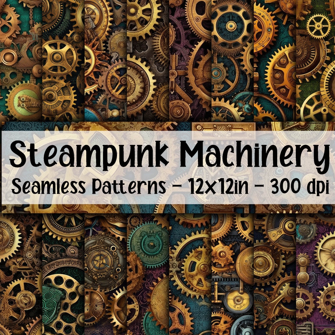 Steampunk Machinery SEAMLESS Patterns - Steampunk Digital Paper - 16 Designs - 12x12in ...