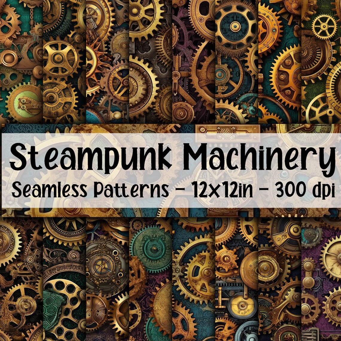 Steampunk Machinery SEAMLESS Patterns - Steampunk Digital Paper - 16 ...