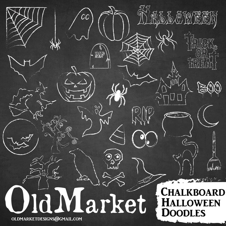 Halloween Chalkboard Clip Art - Commercial Use Vector Clipart - 31 Hand ...