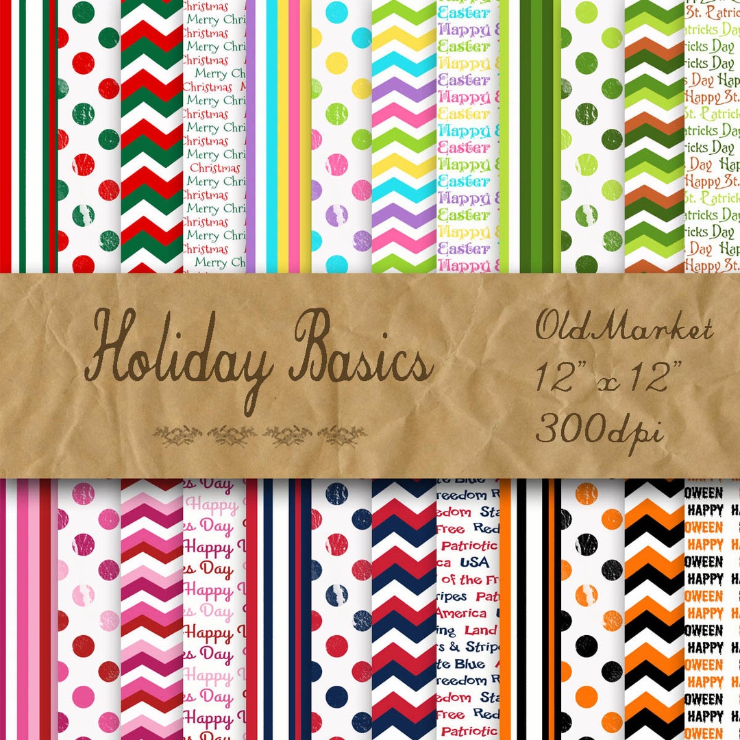 Holiday Basics Digital Paper - Christmas, Halloween, Valentines, Easter ...