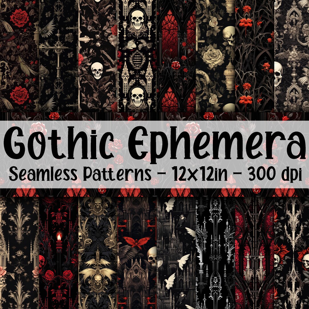 Gothic Ephemera SEAMLESS Patterns - Halloween Digital Paper - 16 ...