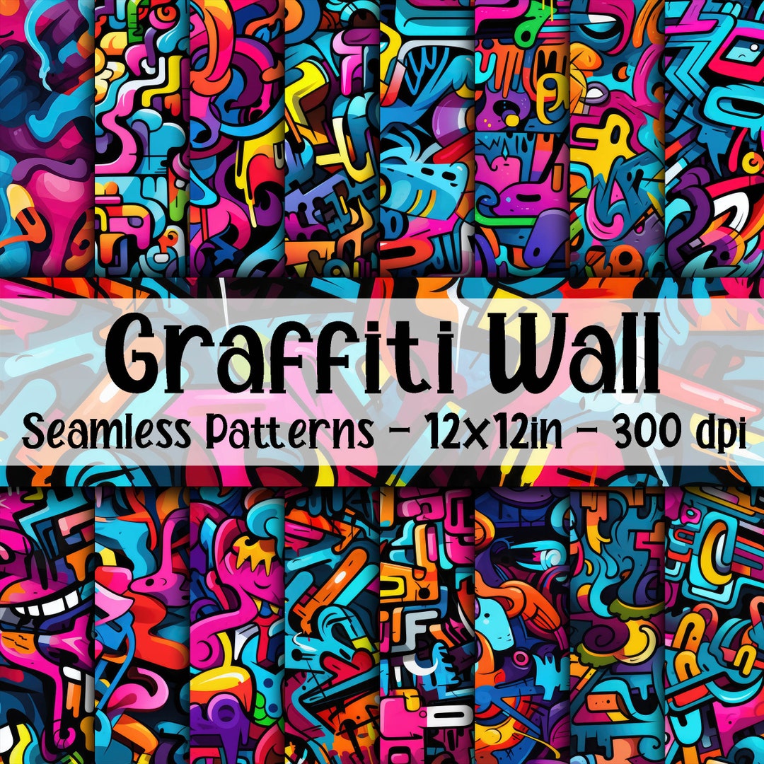 Graffiti Wall SEAMLESS Patterns - Graffiti Digital Paper - 16 Designs ...