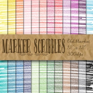 Marker Scribbles Digital Paper - Marker Stroke Textures - 24 Colors ...