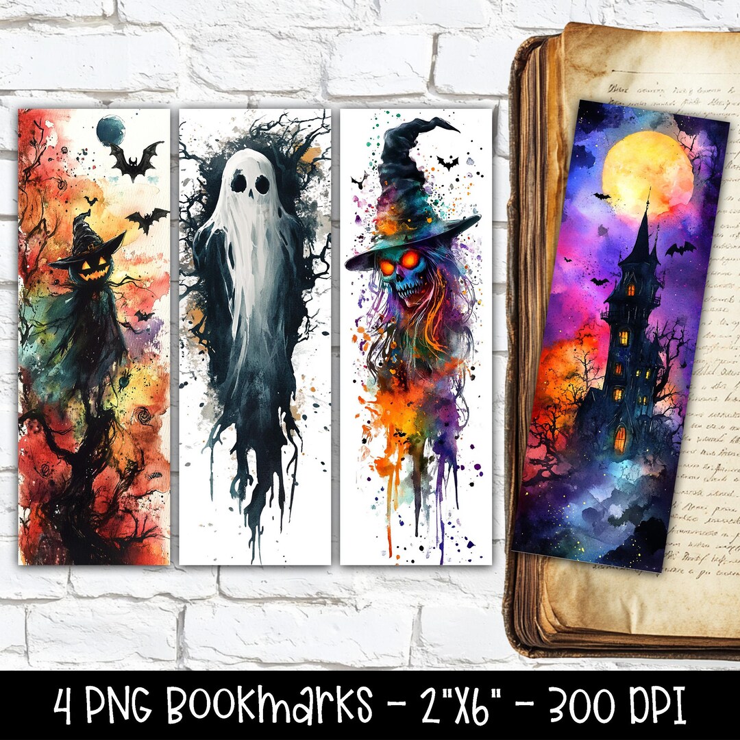 Scary Halloween Bookmarks - 4 PNG Bookmarks - Printable Bookmarks ...
