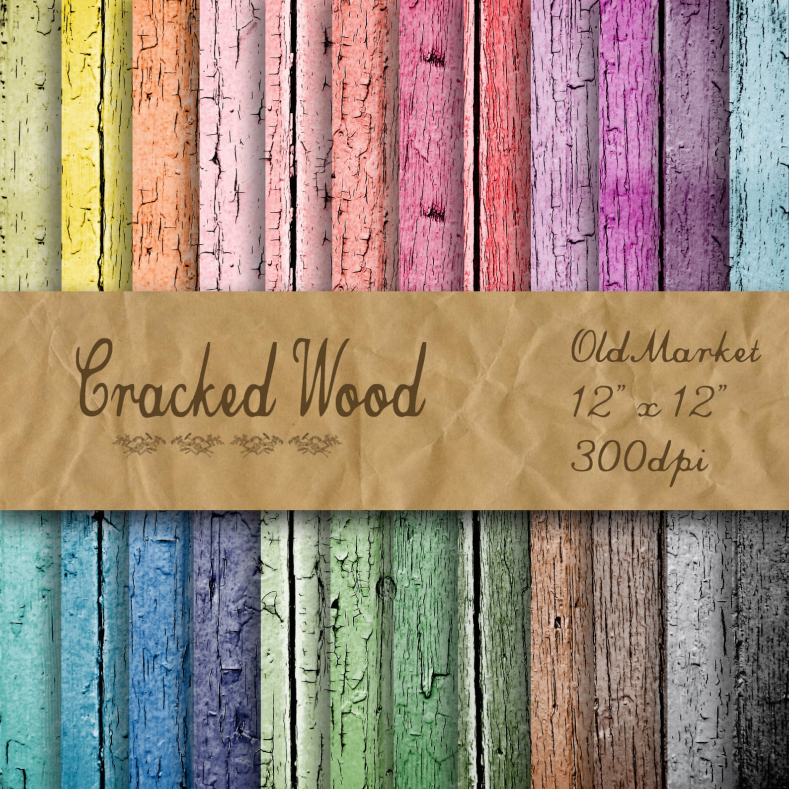 Cracked Wooden Fence Digital Paper - Colorful Wood Fence Textures - 24 ...