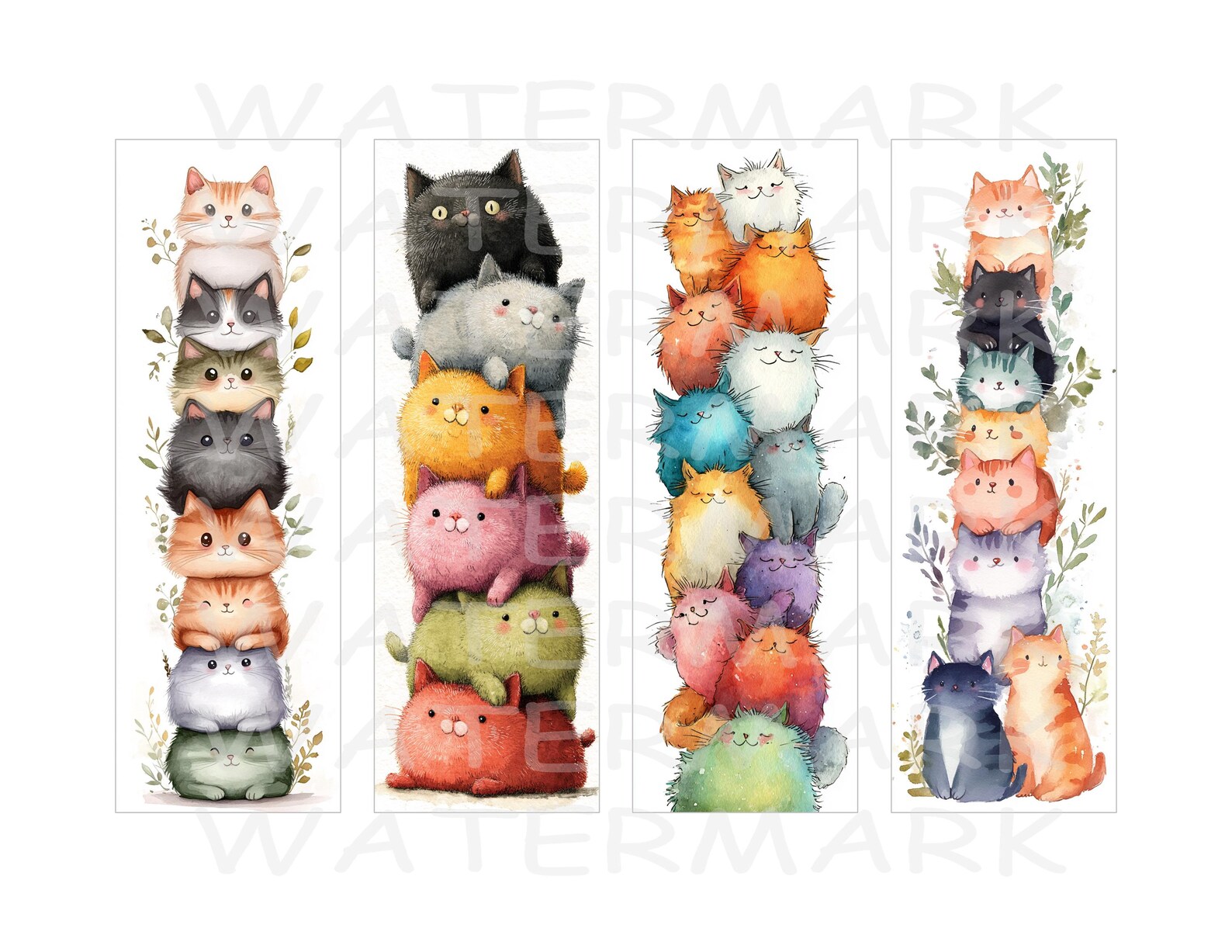 Stacked Cats Bookmarks - 4 PNG Bookmarks - Printable JPG Bookmark Sheet ...