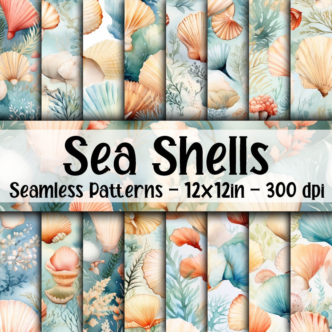Watercolor Sea Shells SEAMLESS Patterns - Seashell Digital Paper - 16 ...