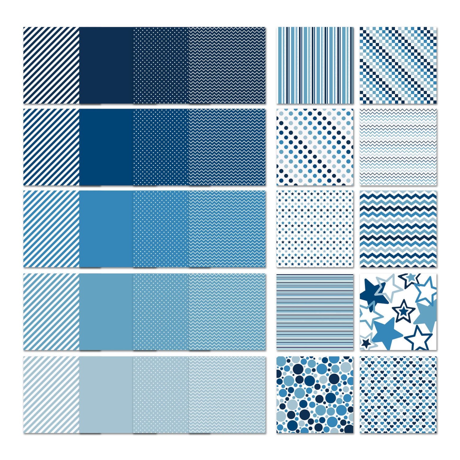 Blue Digital Paper Pack - Shades of Blue Backgrounds - 30 Papers - 12in ...
