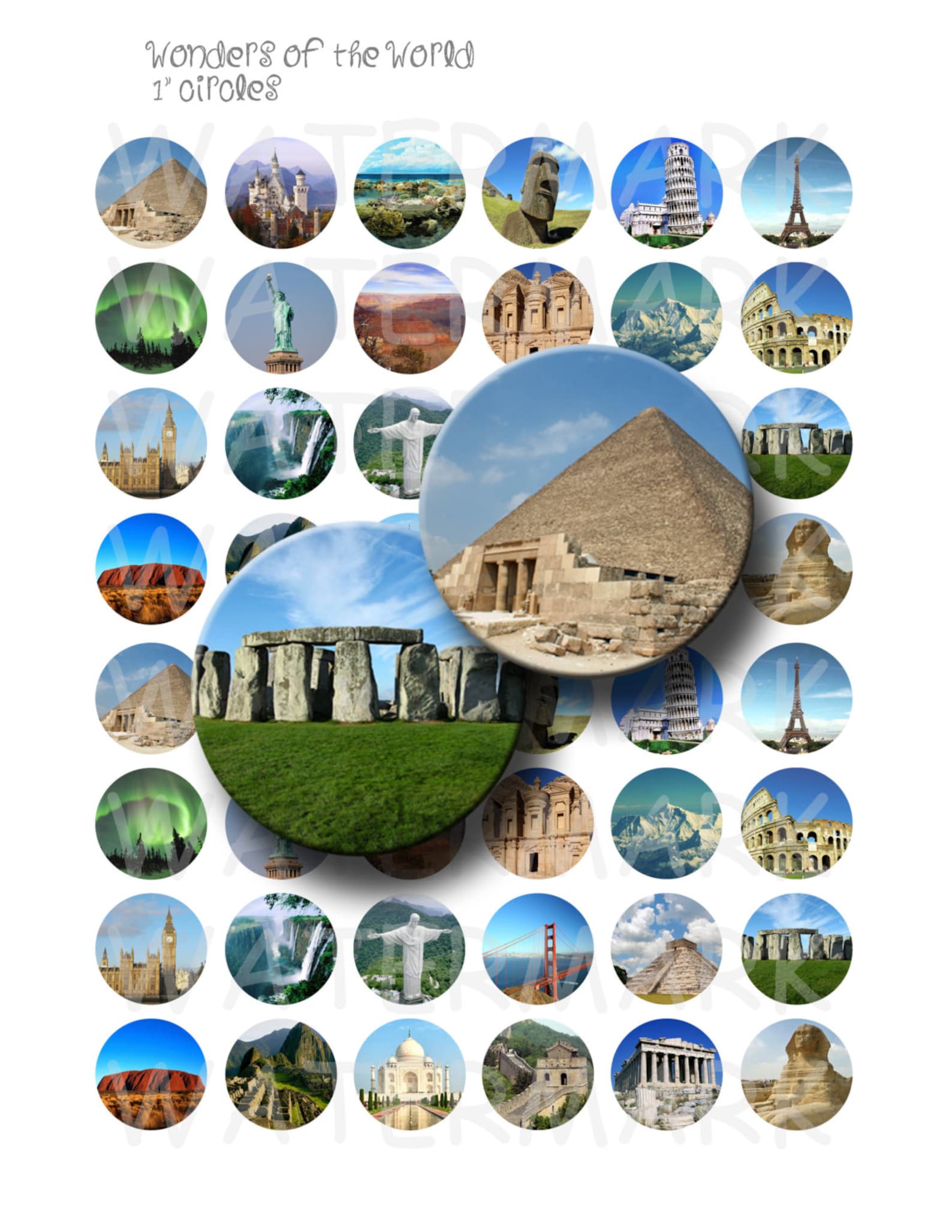 Wonders of the World Digital Collage Sheet 1 Inch Round | Etsy