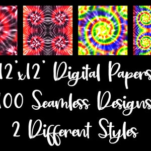 100 Seamless Tie Dye Digital Paper Bundle - Colorful Tie-dye Digital ...