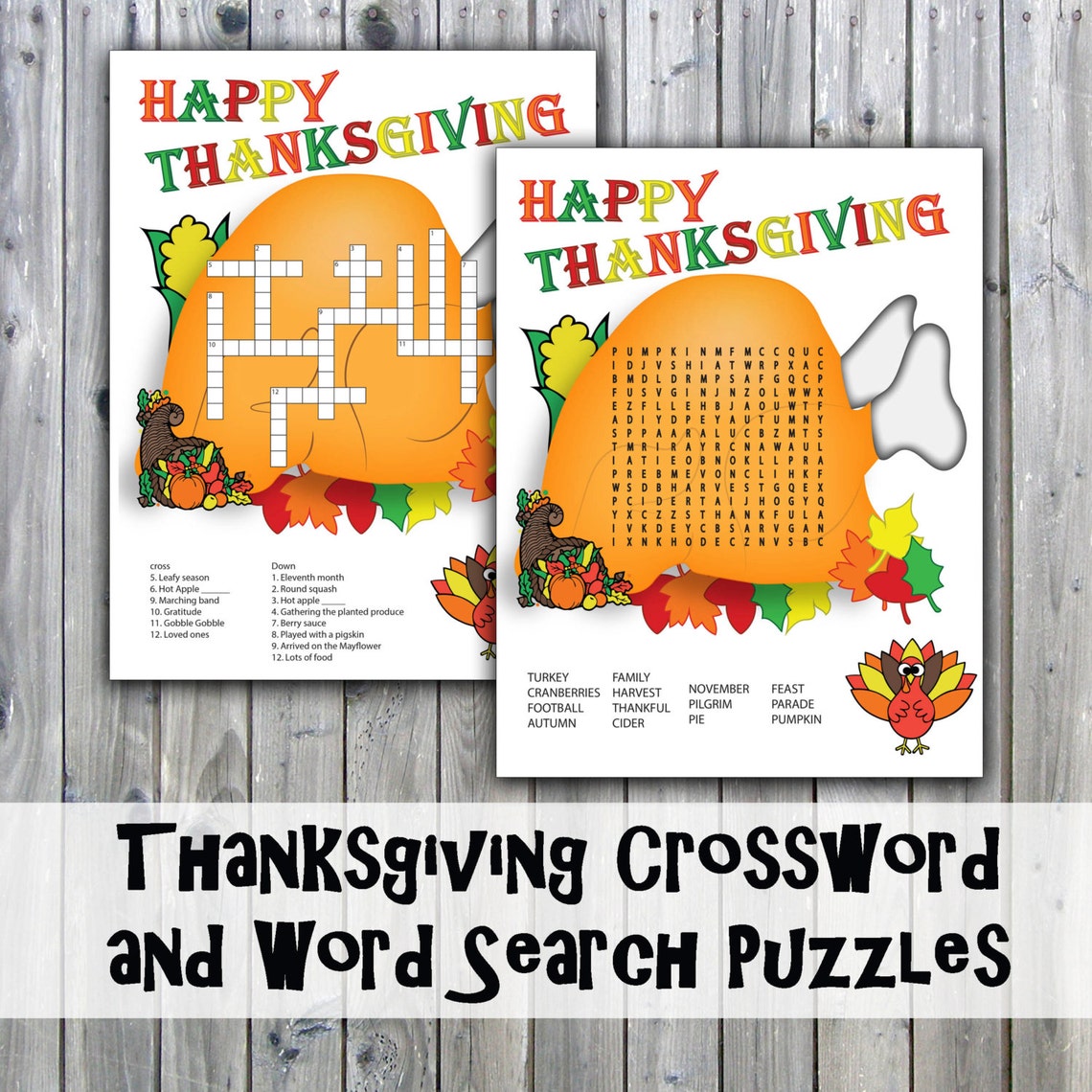Thanksgiving Crossword Puzzle and Word Search Party Game - Etsy