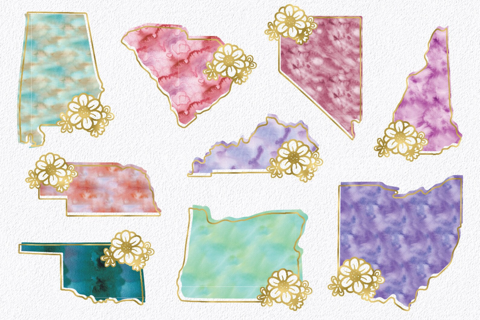 50 States Watercolor Clip Art Bundle - States Watercolor Sublimation ...