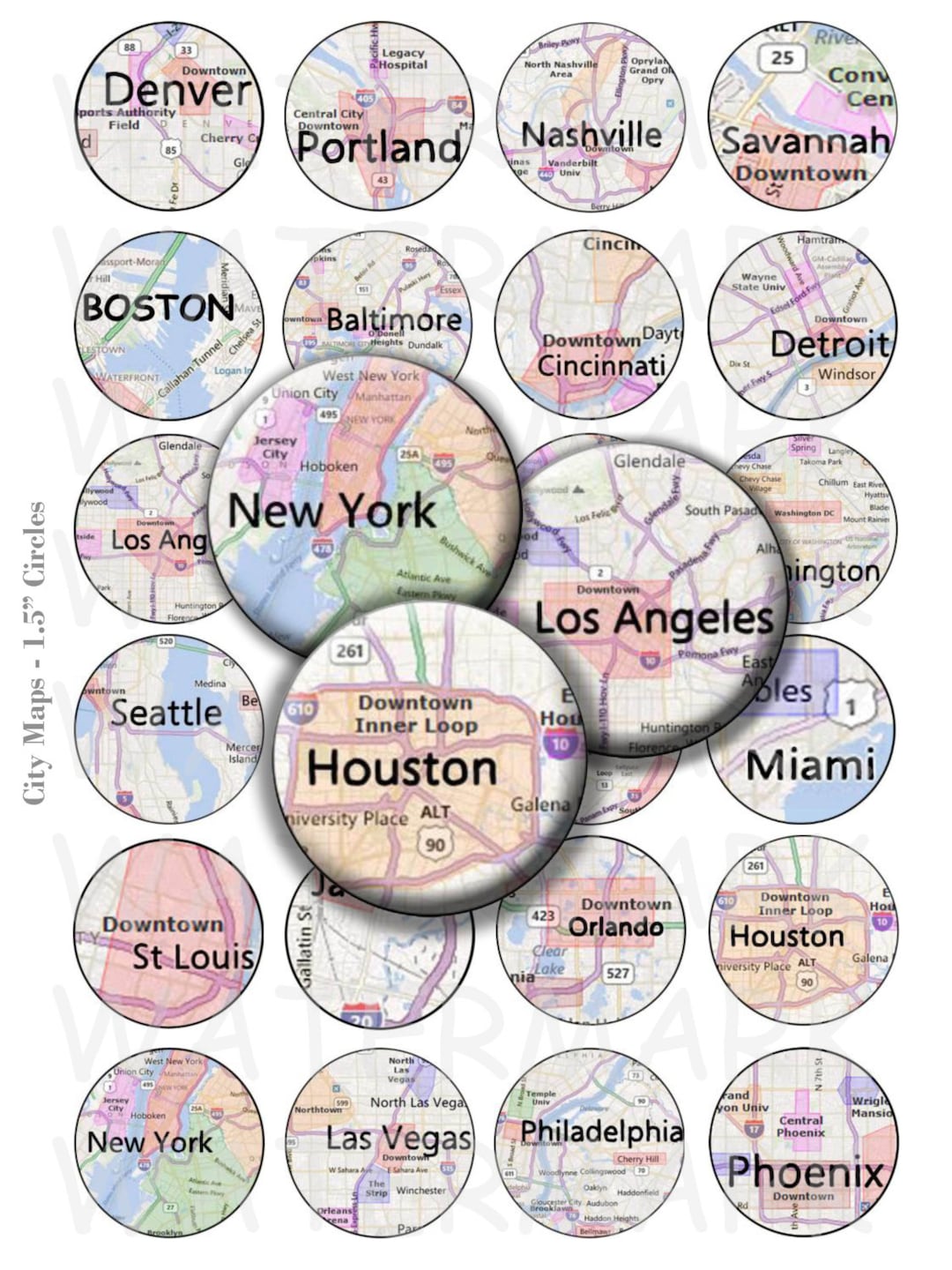 City Maps - Digital Collage Sheet - 1.5 Inch Round Circles - INSTANT ...