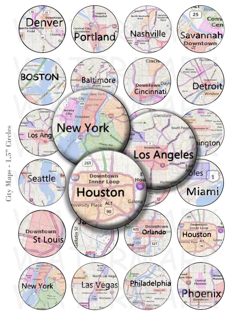 City Maps Digital Collage Sheet 1.5 Inch Round Circles - Etsy
