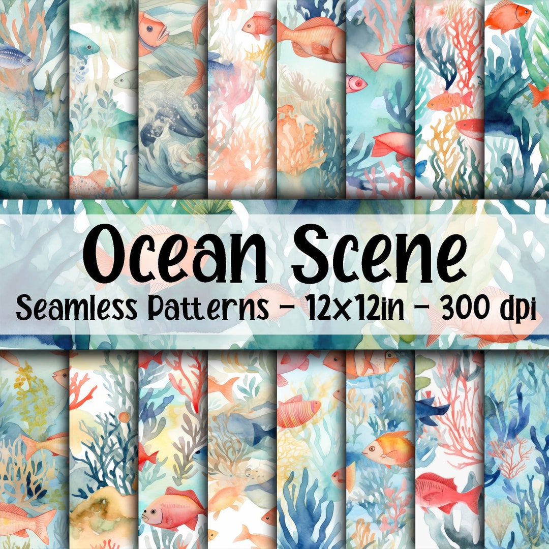 Watercolor Ocean Scenes SEAMLESS Patterns - Ocean Digital Paper - 16 ...