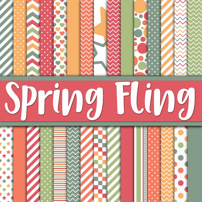 Spring Fling Digital Paper Colorful Spring and Easter Design | Etsy