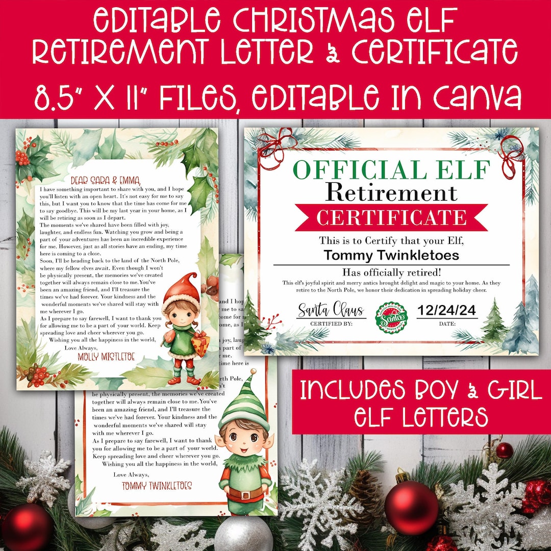 Christmas Elf Retirement Letter - Editable Elf Retirement Letter ...