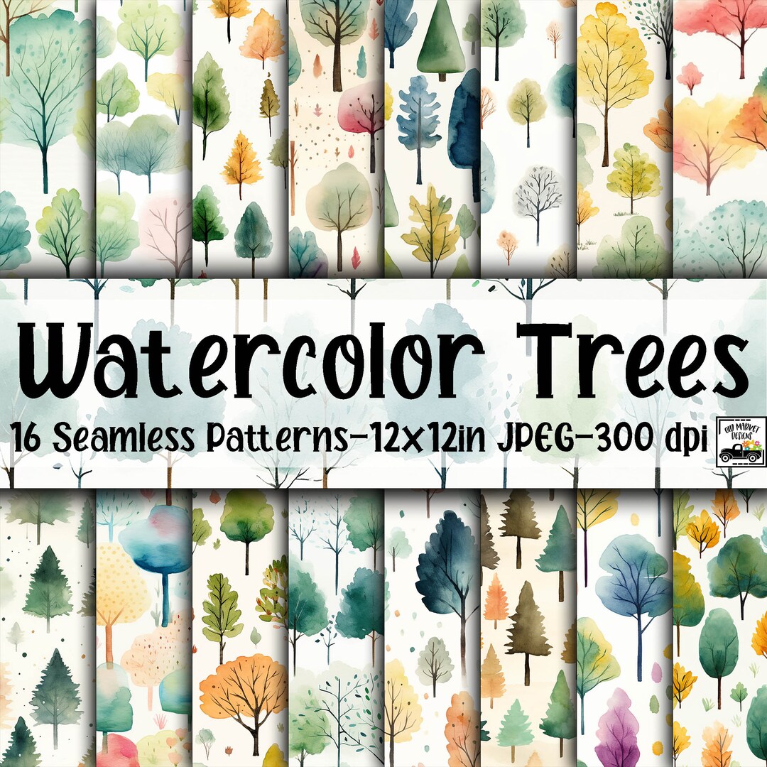 Watercolor Trees SEAMLESS Patterns - Watercolor Trees Digital Paper ...